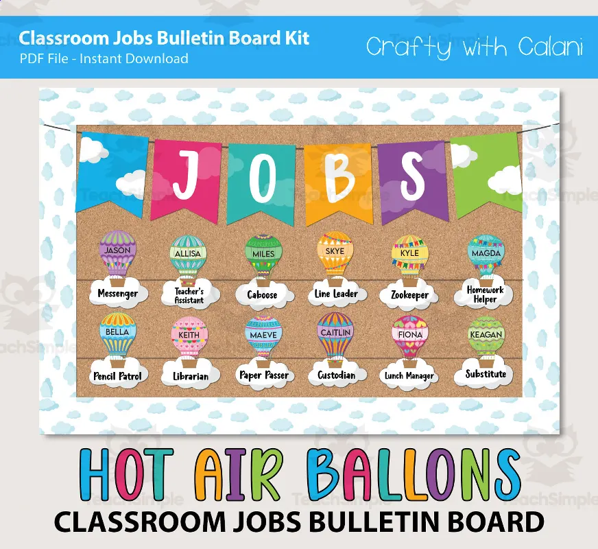 Bulletin Board: Job Sign in Hot Air Balloons Theme by Teach Simple