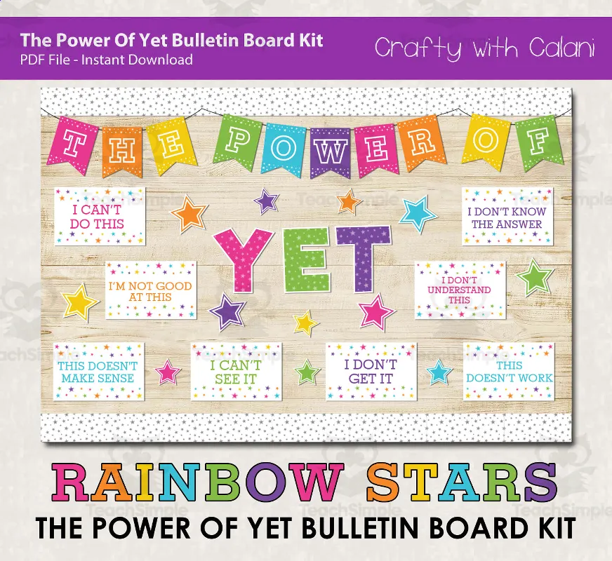 Bulletin Board: The Power Of Yet in White Rainbow Stars Design by Teach ...