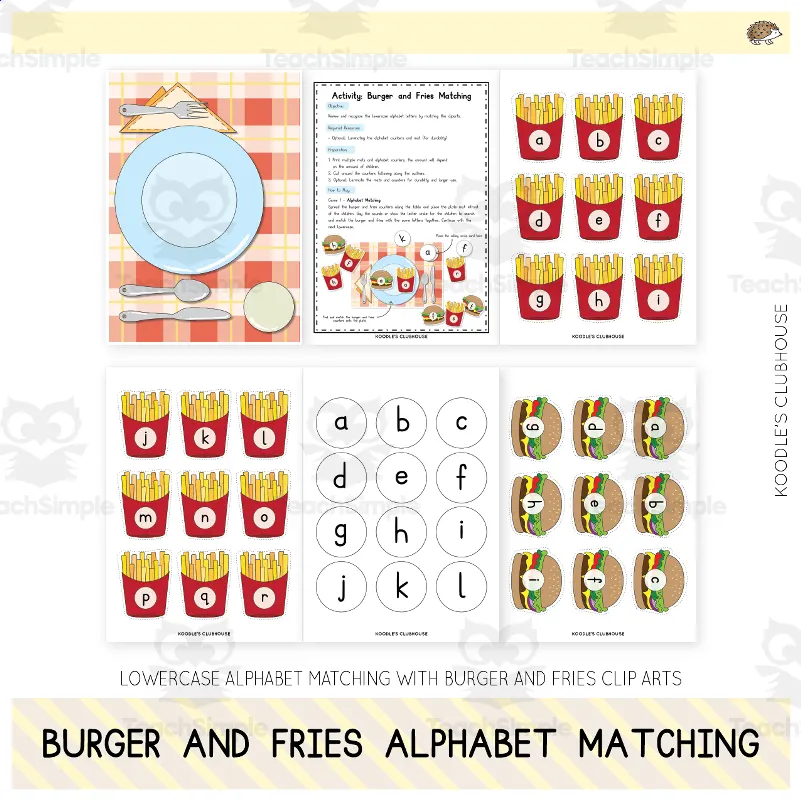 Burger and Fries Alphabet Matching by Teach Simple