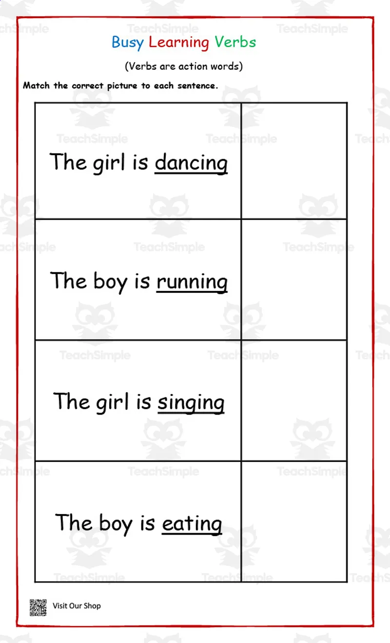Busy Learning Verbs Worksheet by Teach Simple