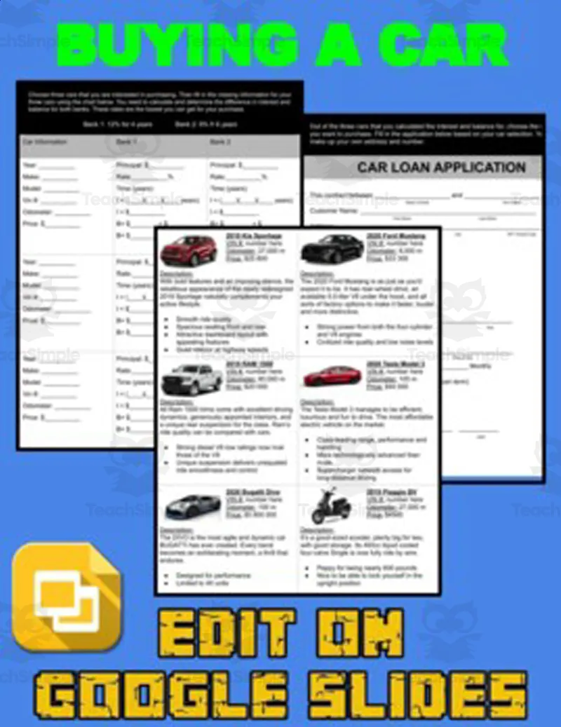 Buying a Car: Simple Interest & Balance (Edit in Google Slides) by ...