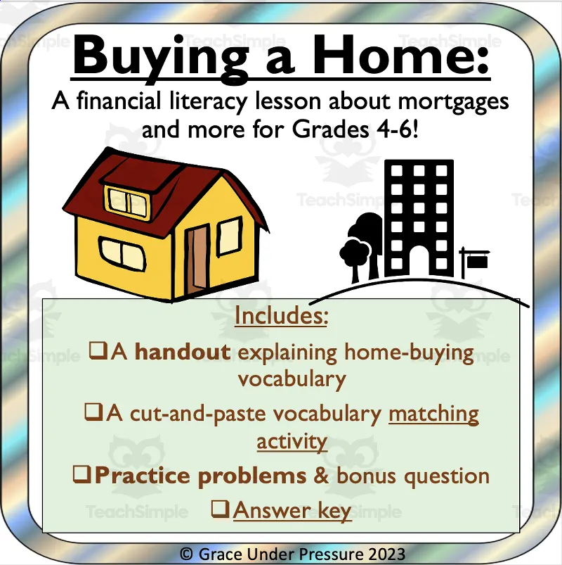 Buying a Home: Financial Literacy Lesson- Mortgages and More for Grades ...