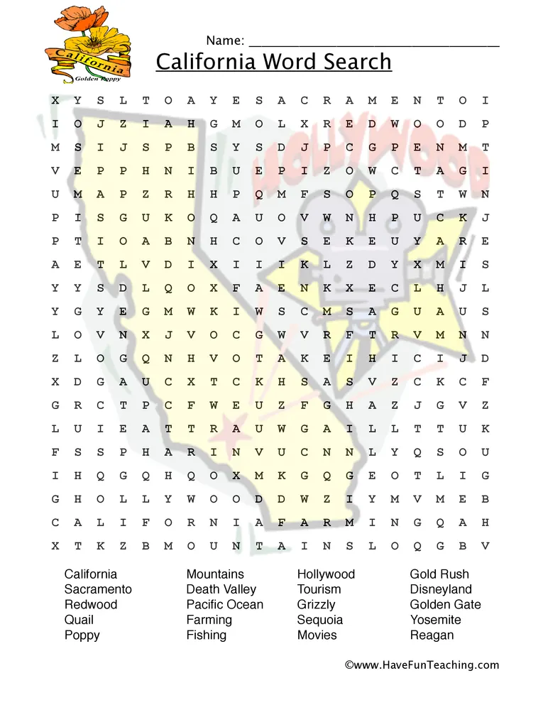 California Word Search Worksheet by Teach Simple