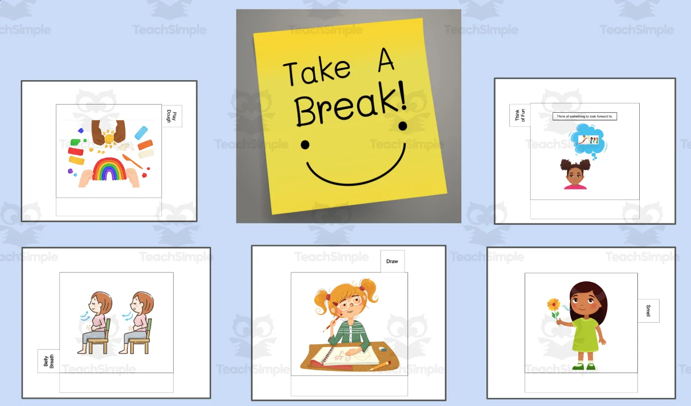 Calm Down Corner or Take A Break SEL Visuals For Students by Teach Simple