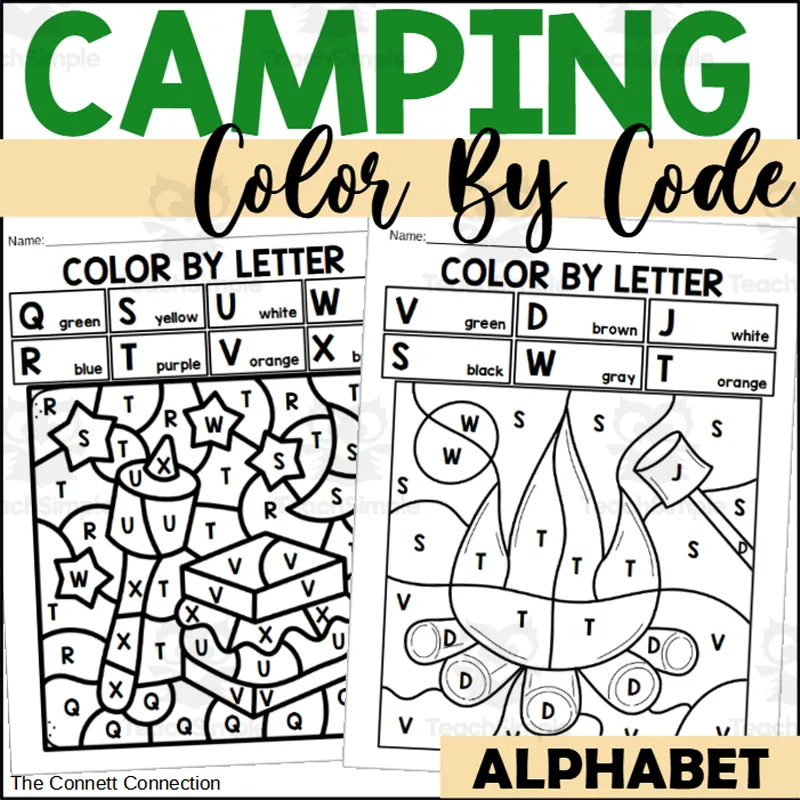 Camping Alphabet Color by Code for Capital Letters by Teach Simple