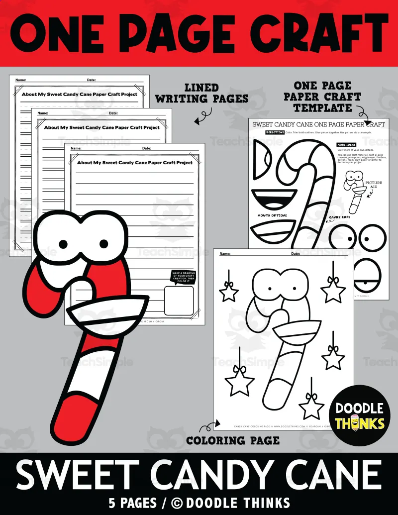 Candy Cane One Page Paper Craft Art Activities by Teach Simple