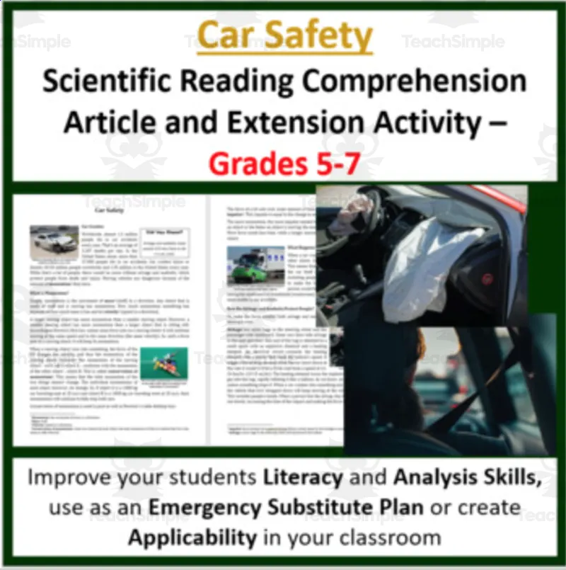 Car Safety - Digital Science Reading Article - Grades 5-7 by Teach Simple