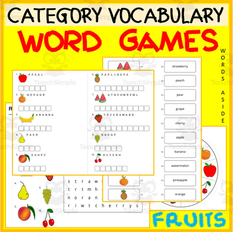 CATEGORY VOCABULARY WORD GAMES | ANAGRAM WORDSEARCH MATCHING QUIZ CARDS ...