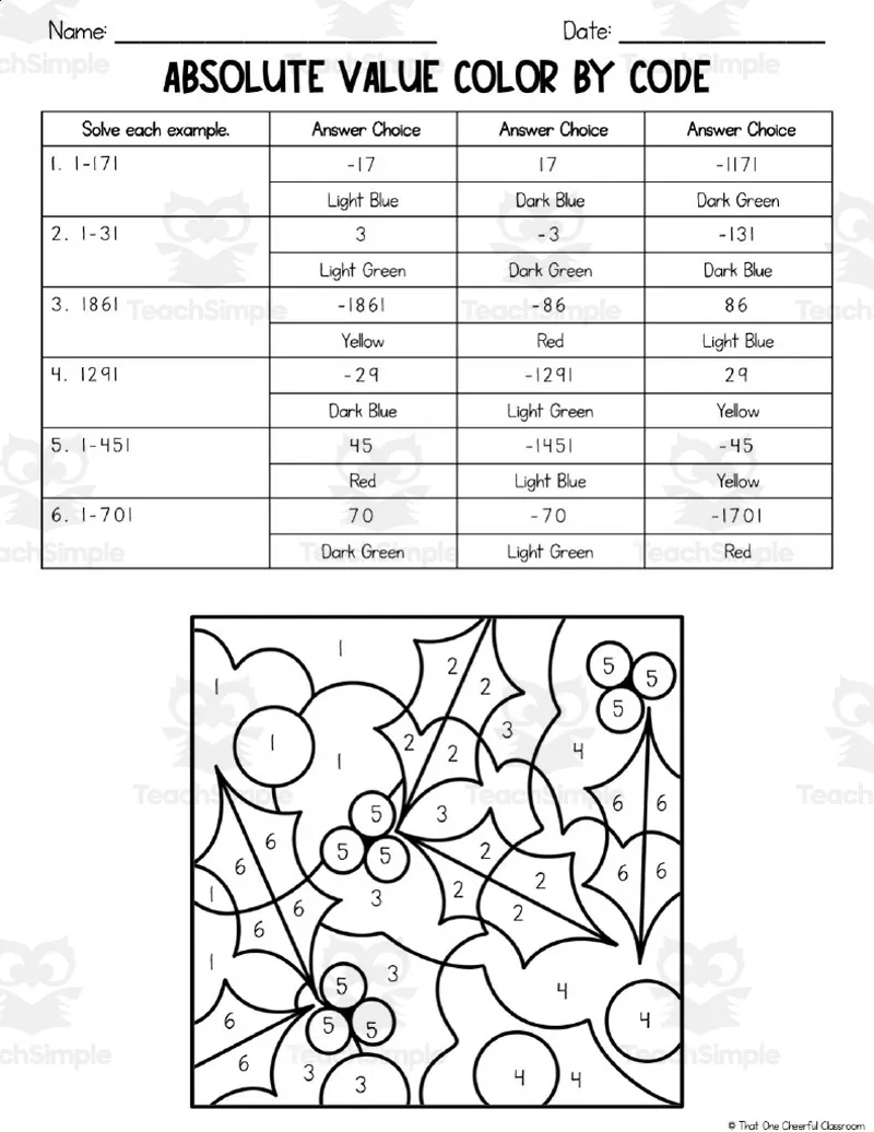 Christmas Absolute Value Color by Code by Teach Simple