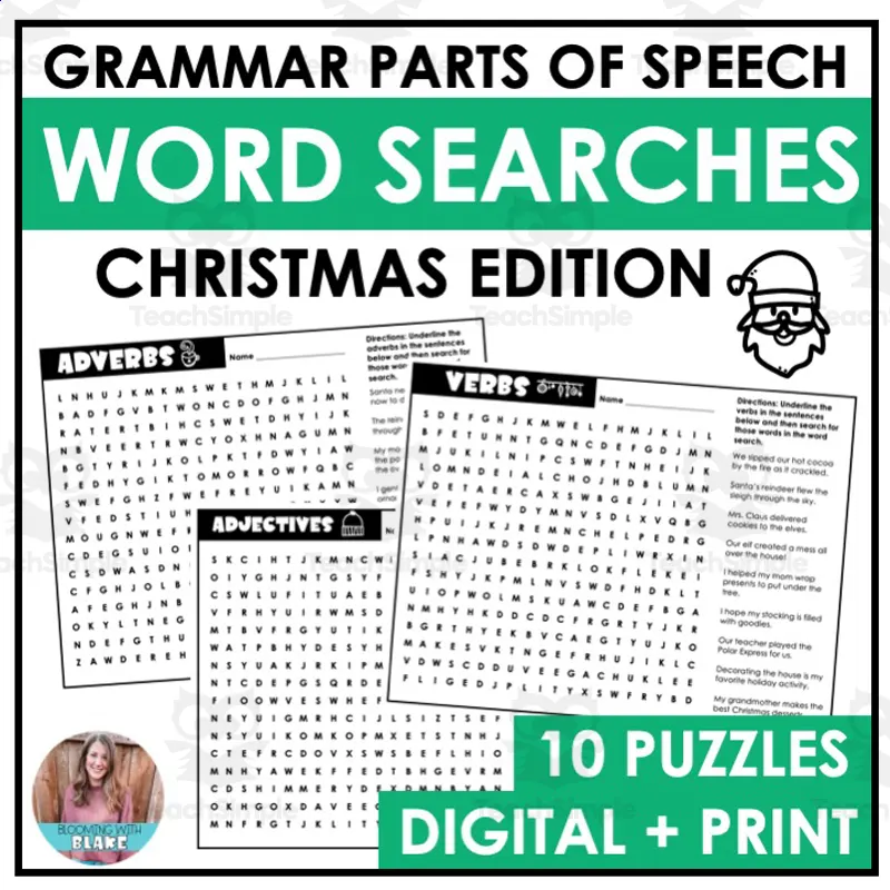 Christmas Grammar Word Search Packet by Teach Simple