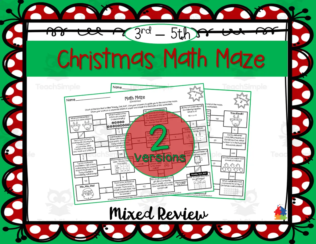 Christmas Math Maze | Mixed Math Review by Teach Simple