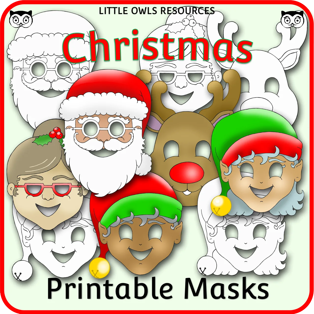 Christmas Printable Masks - Full-Color and Coloring versions included ...