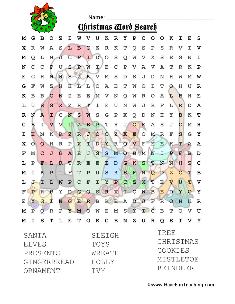Christmas Word Search Worksheet by Teach Simple
