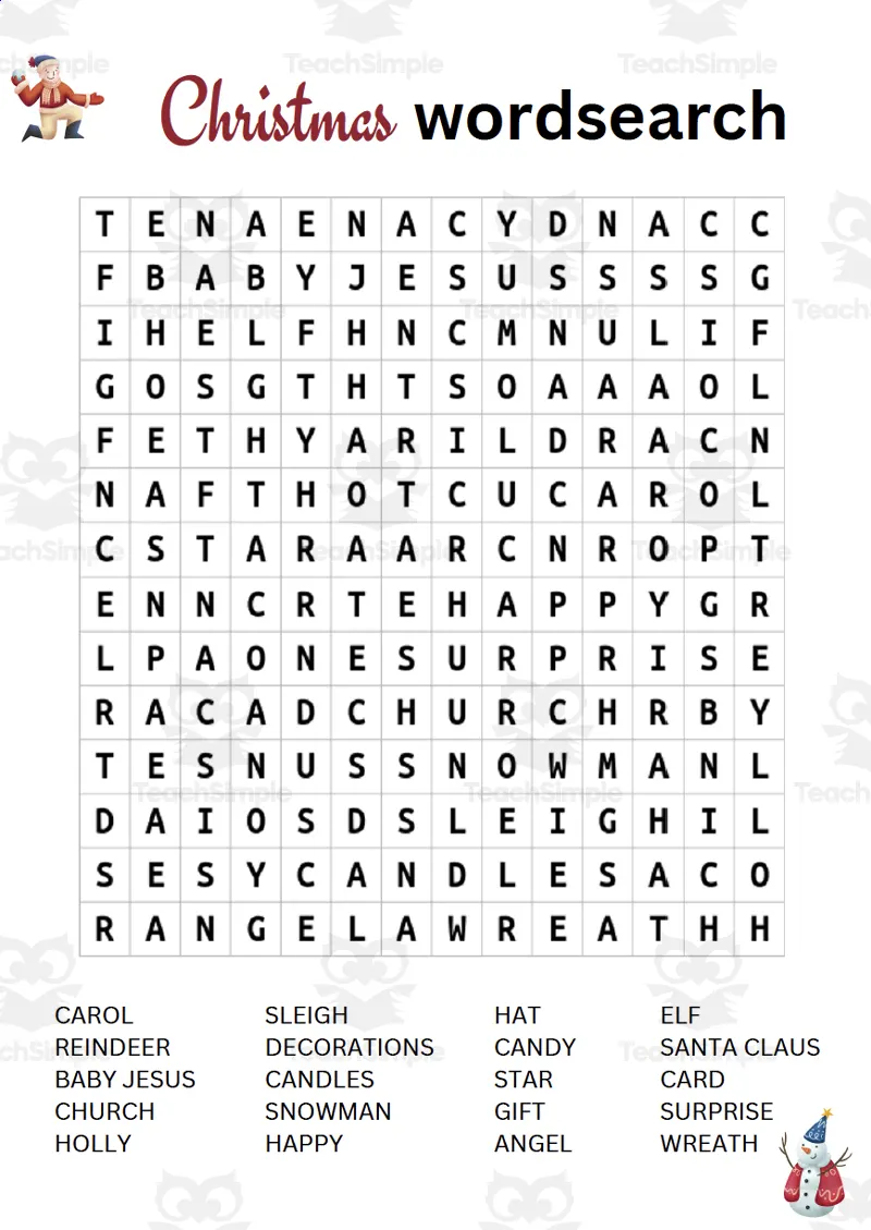 Christmas Wordsearch by Teach Simple
