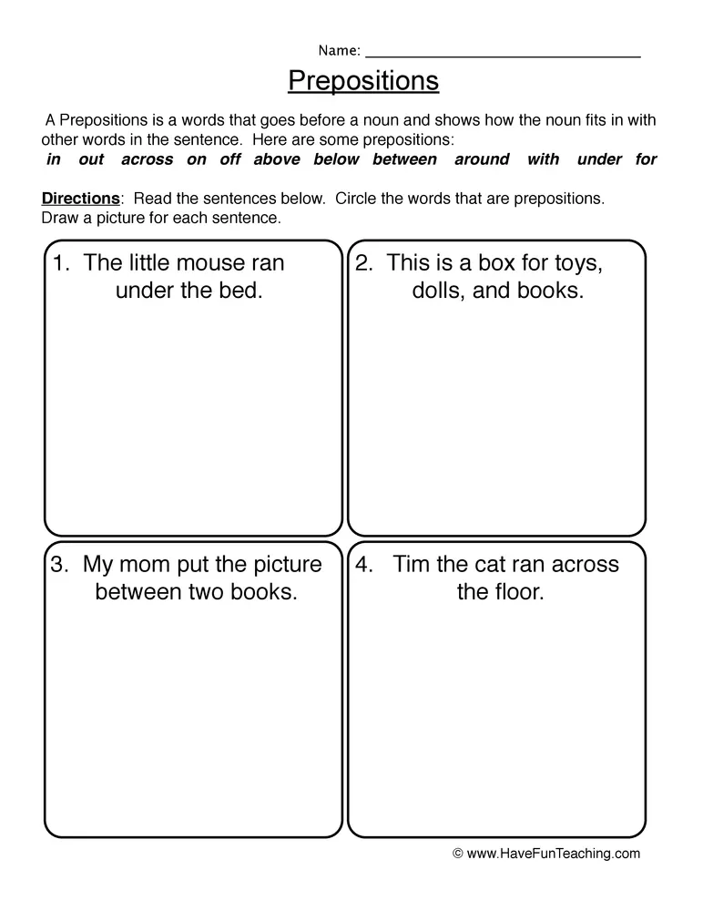 Circle & Draw Prepositions Worksheet by Teach Simple
