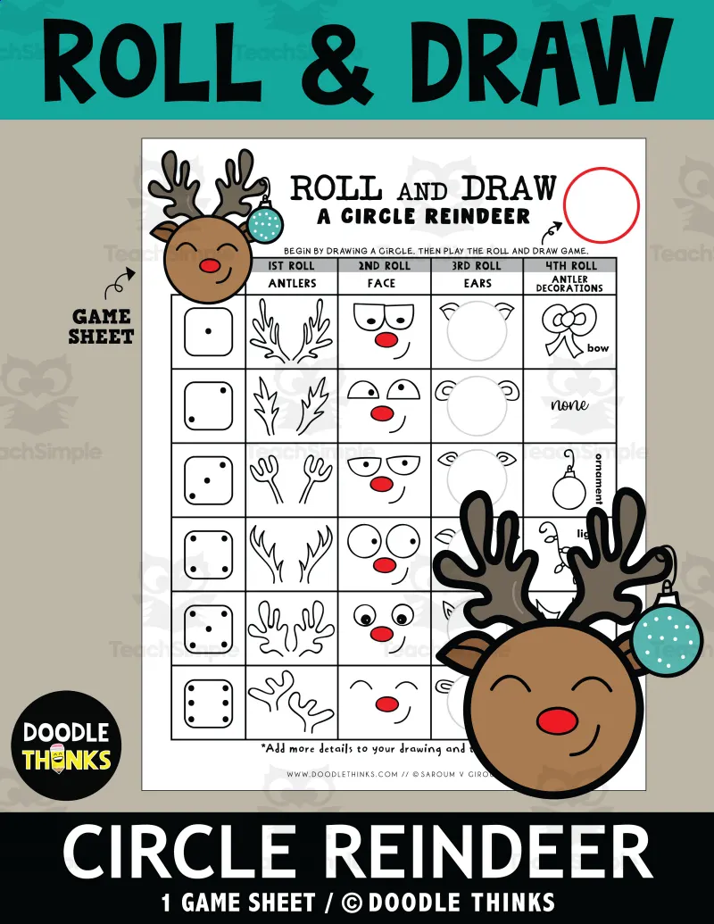 Circle Shape Reindeer Roll and Draw Game Sheet by Teach Simple