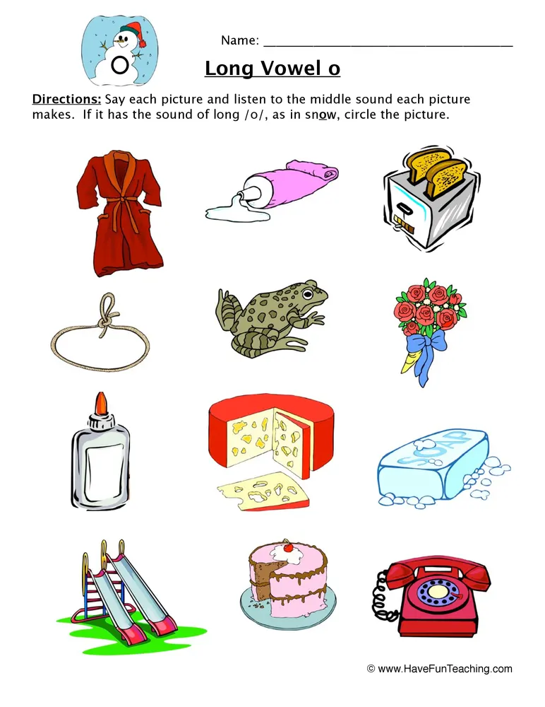Circling Long Vowel Sounds O Worksheet by Teach Simple
