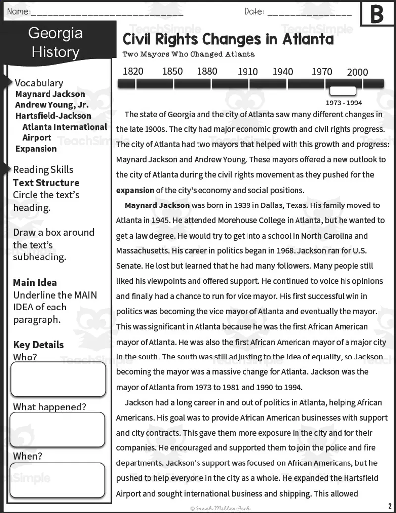 Civil Rights Changes in Atlanta Reading Packet by Teach Simple