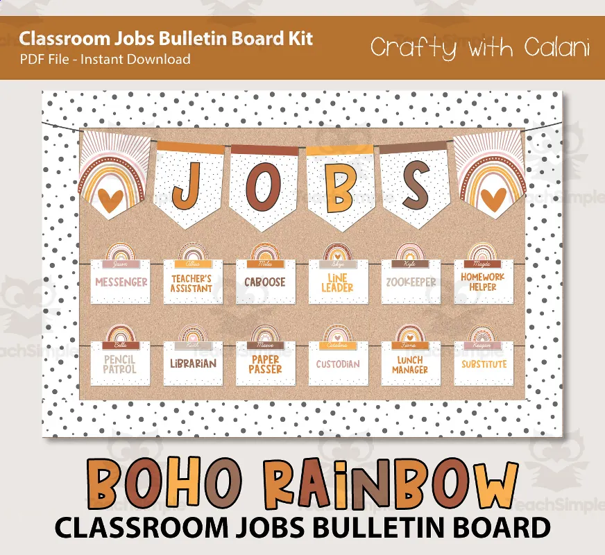 Classroom Bulletin Board: Job Sign in Boho Rainbow Theme by Teach Simple