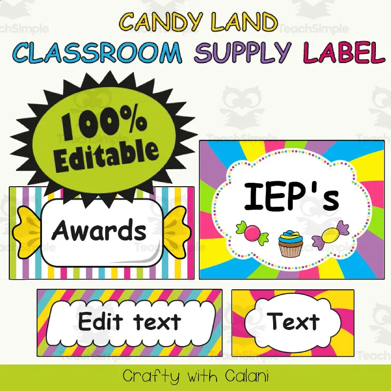 Classroom Supply Label, Editable Labels in Candy Land Theme - 100% ...