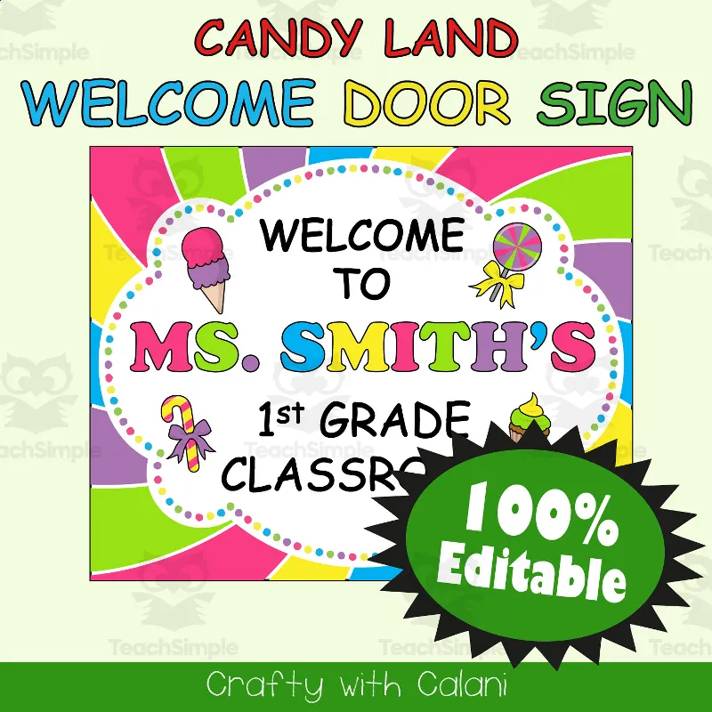 Classroom Welcome Door Sign in Candy Land Theme - 100% Editable by ...