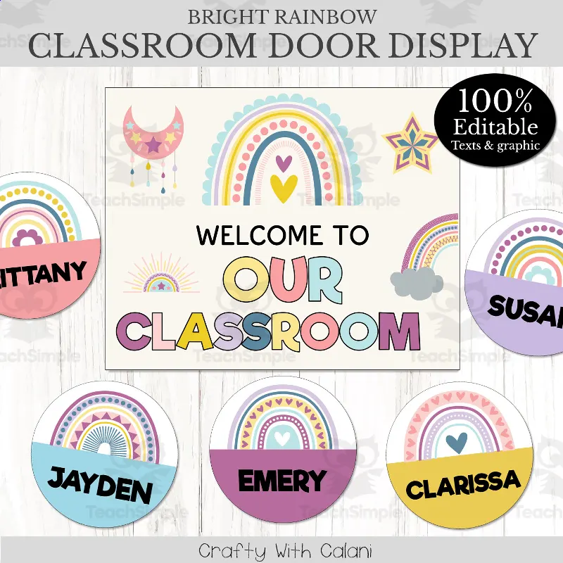 Classroom Welcome Door Sign in Pastel Rainbow Theme - 100% Editable by ...