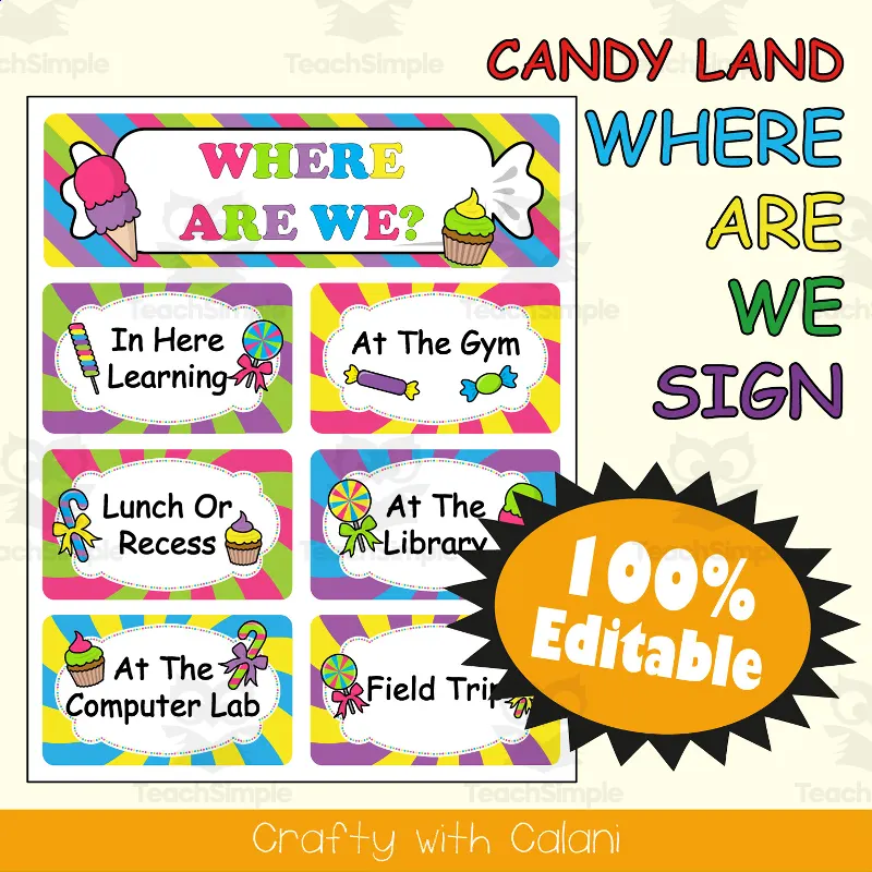 Classroom Where Are We Door Sign in Candy Land Theme - 100% Editable by ...