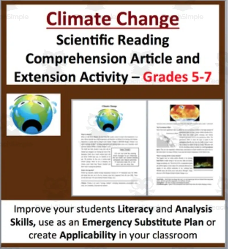 Climate Change - Science Reading Article - Grades 5-7 by Teach Simple