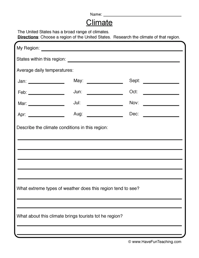Climate Research Worksheet by Teach Simple