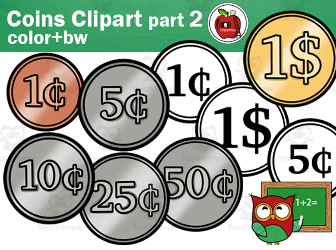 Coins cents and dollar clipart-Math graphics money clipart-Counting by ...