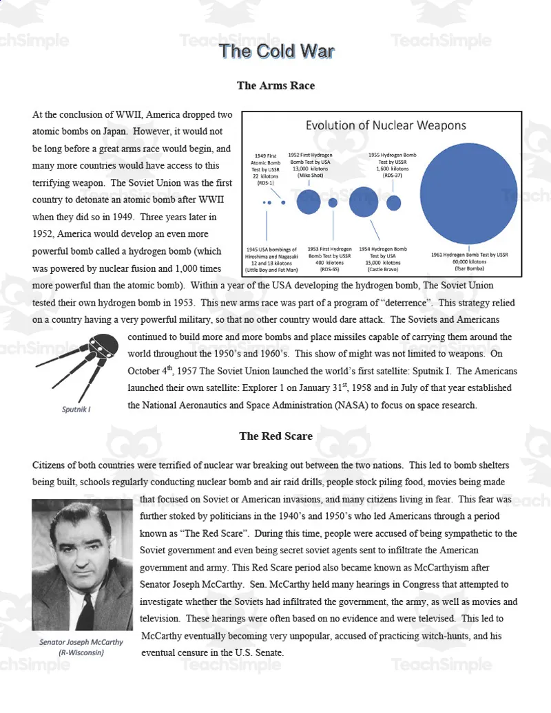 Cold War Summary | Comprehension Questions by Teach Simple