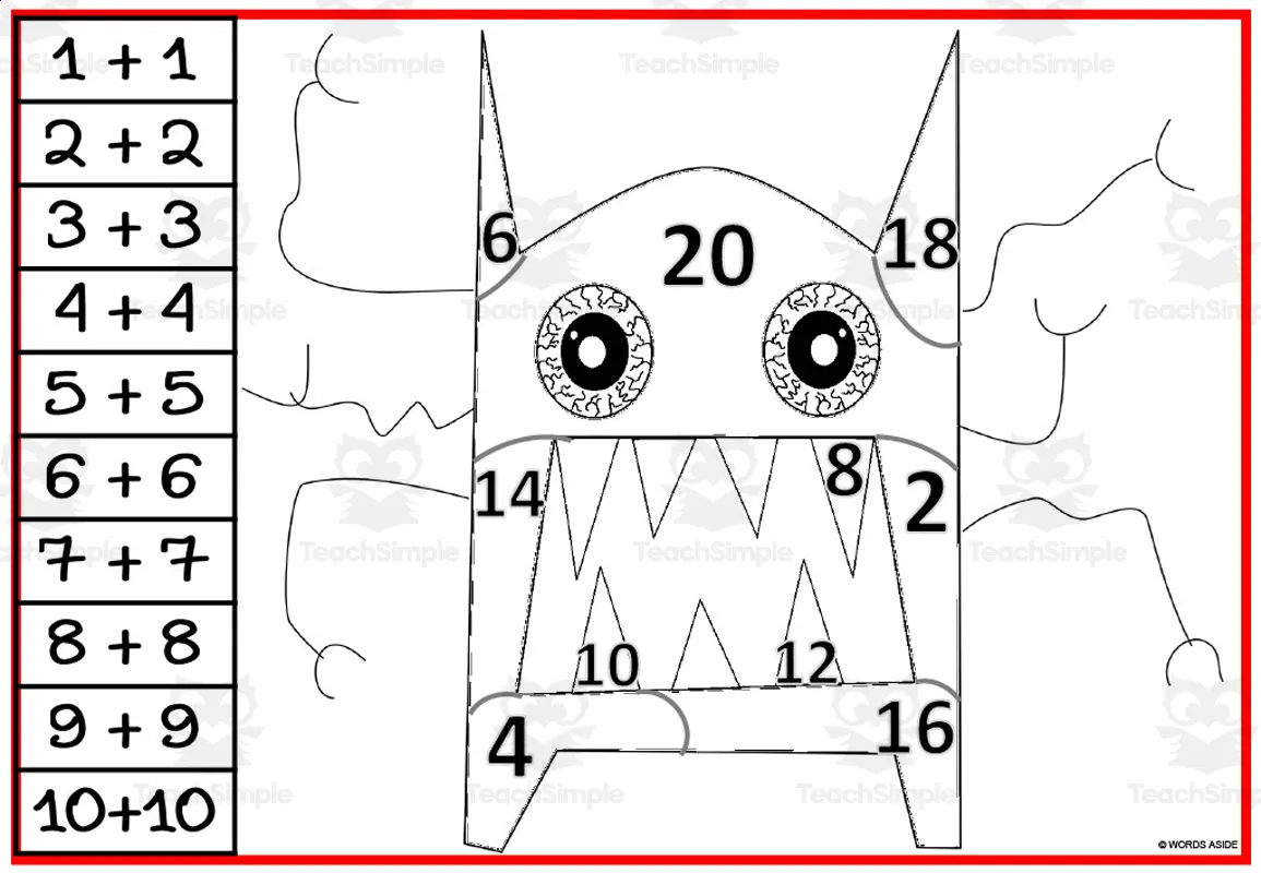 Color by Number: Monster Addition Doubles Facts Set 5 by Teach Simple