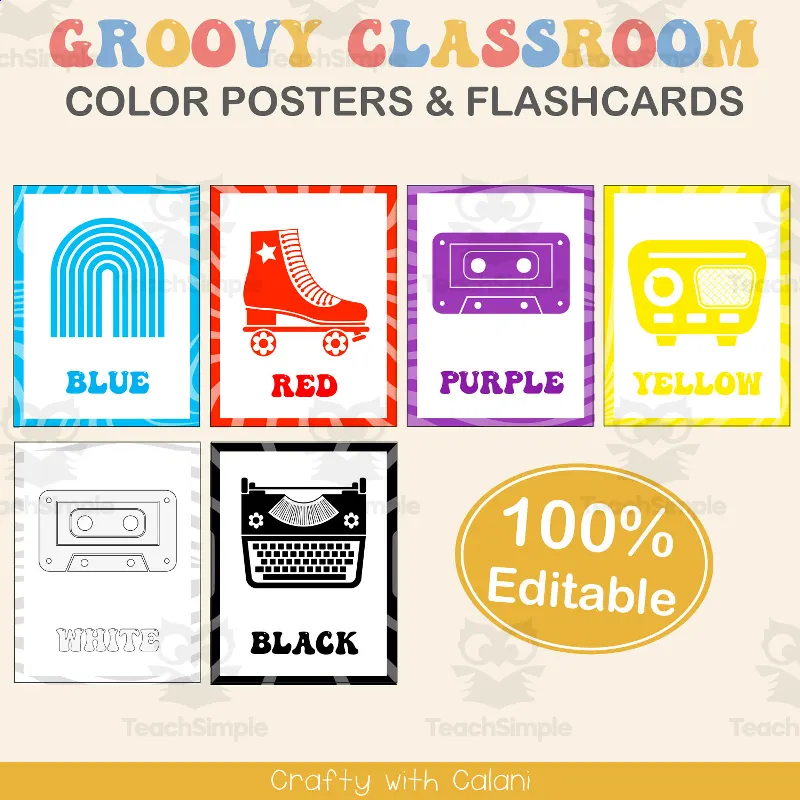 Color Poster Classroom Decor in Pastel Groovy Theme - 100% Editable by ...