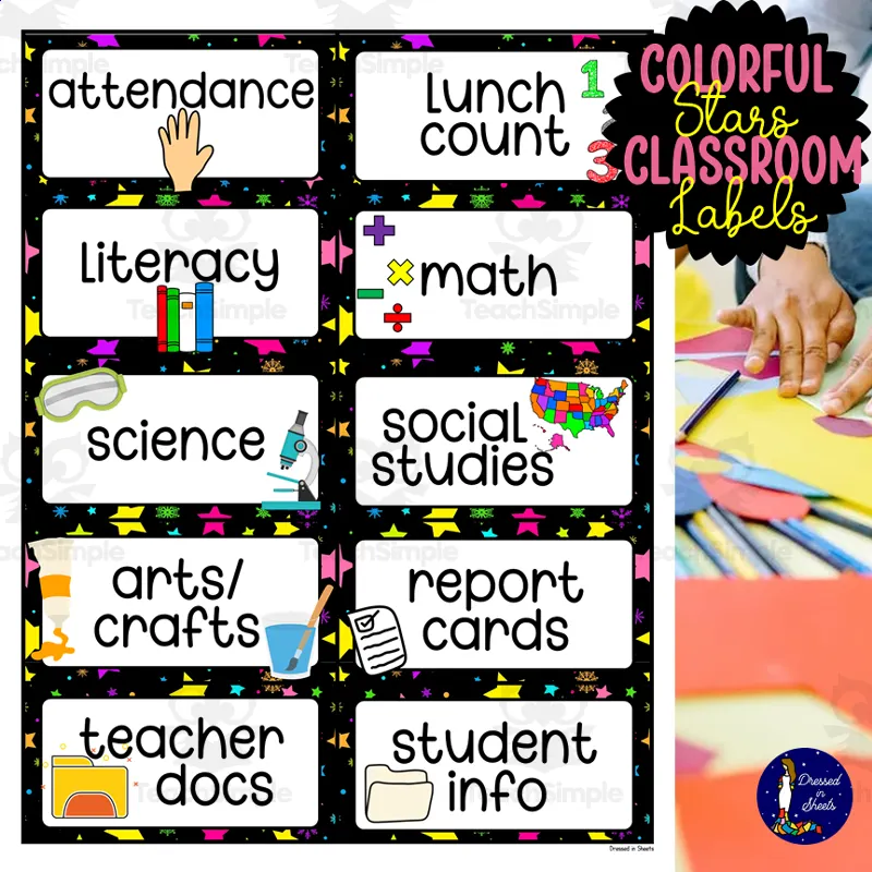 Colorful Stars Classroom Labels by Teach Simple