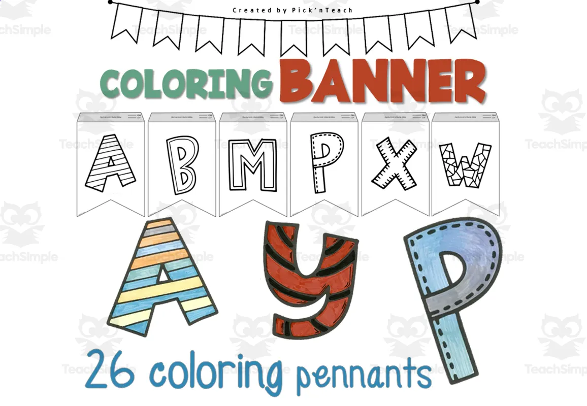 Coloring BANNER - Printable bulletin board - 26 Letter pennants by ...