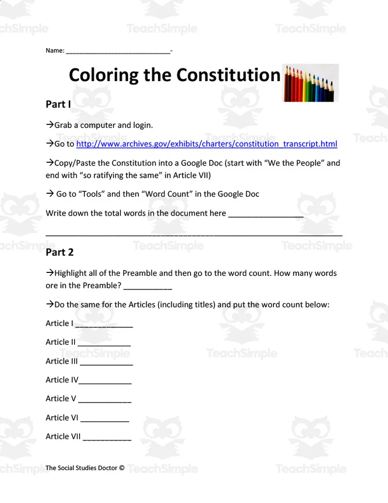 Coloring the Constitution by Teach Simple