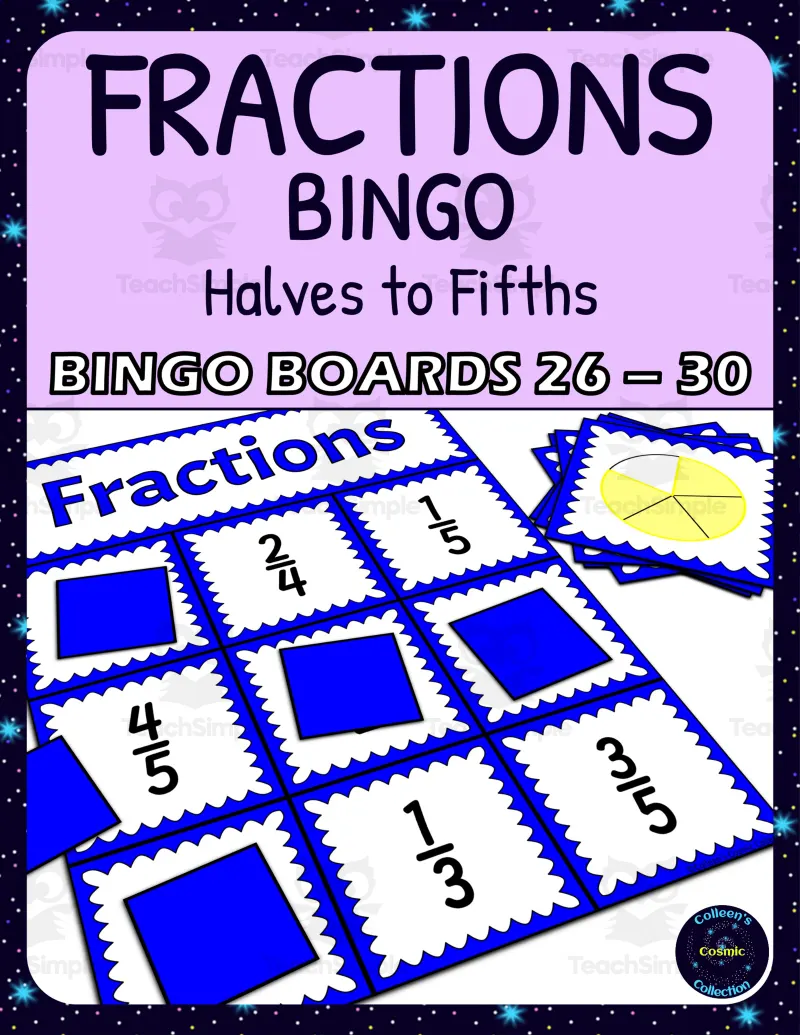 Common Fractions 1/2 - 1/5s Activity - Bingo Game - Fraction Symbols ...