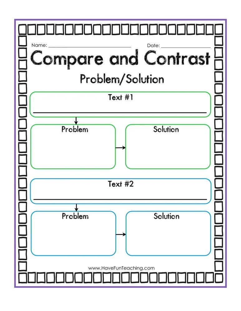 Compare and Contrast Problem and Solution Graphic Organizer Worksheet ...