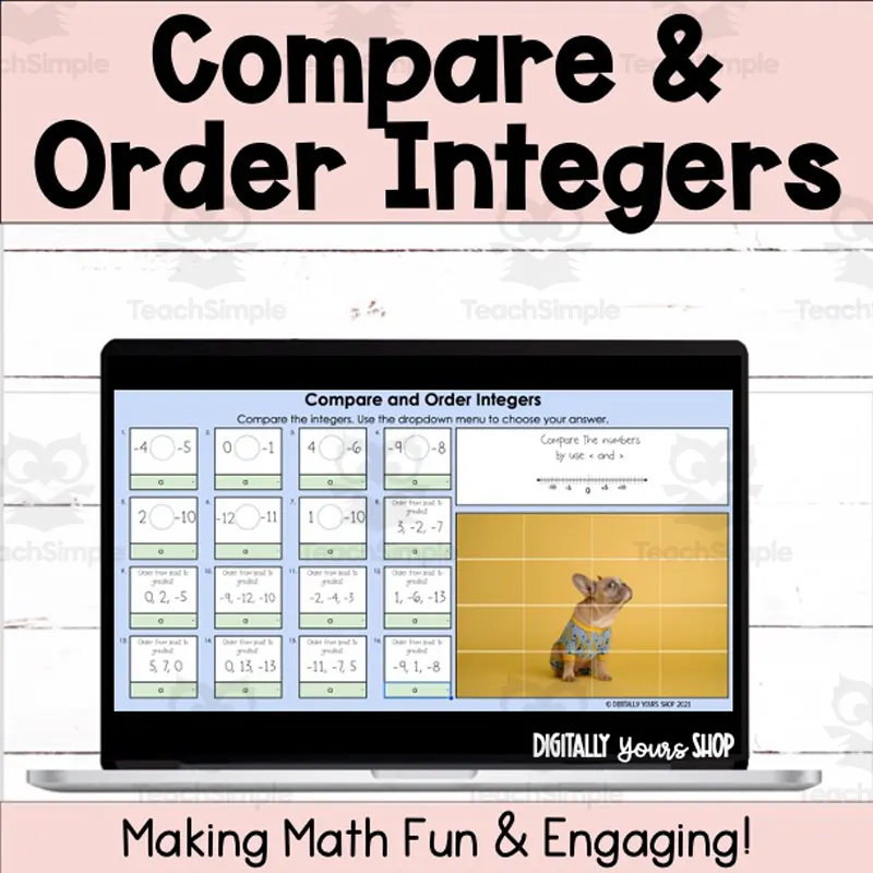 Compare and Order Integers Self-Checking Digital Activity by Teach Simple