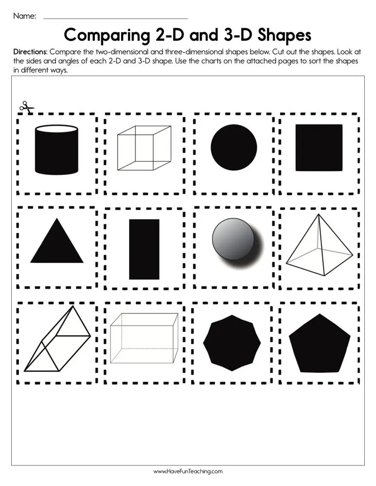 Comparing 2D and 3D Shapes Worksheet by Teach Simple