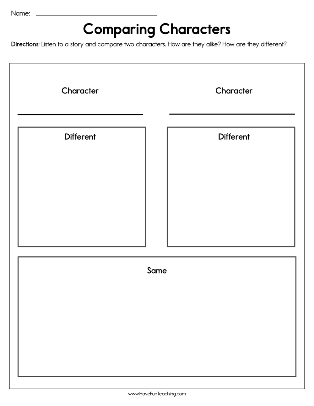 Comparing Characters Worksheet by Teach Simple Comparing Characters Worksheet by Teach Simple