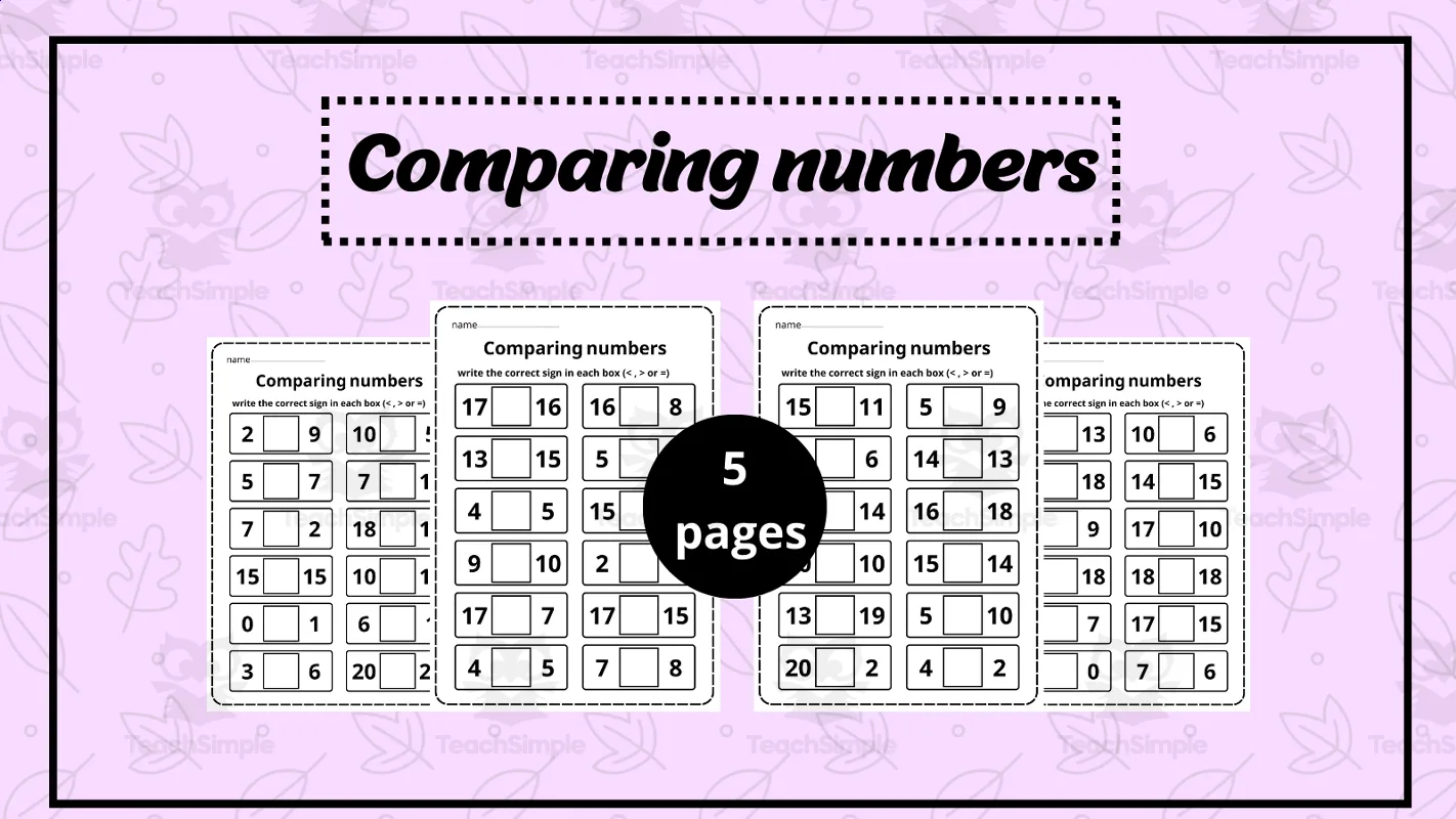 Comparing Numbers 1-20- Comparing Numbers activites by Teach Simple