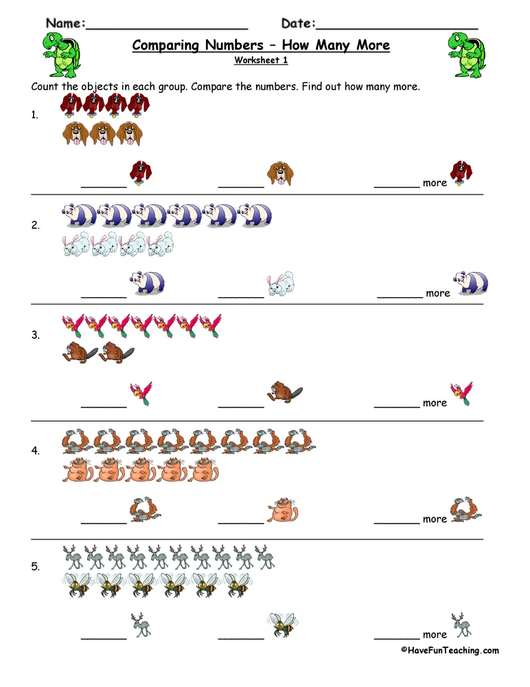 Comparing Numbers Subtraction Worksheet by Teach Simple