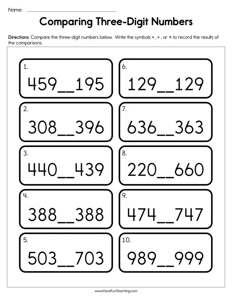 Comparing Three Digit Numbers Worksheet by Teach Simple Comparing Three Digit Numbers Worksheet by Teach Simple