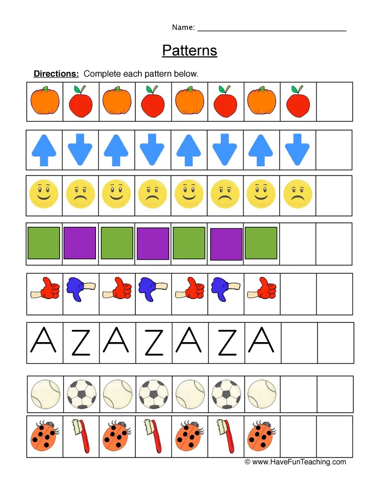 Complete the Patterns Worksheet by Teach Simple