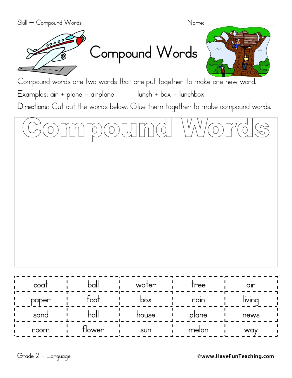 Compound Words Cutting Worksheet by Teach Simple