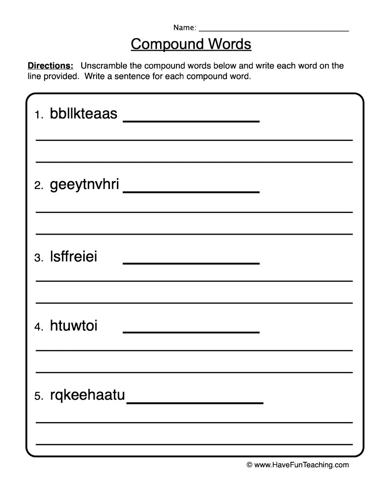 Compound Words Unscramble Worksheet by Teach Simple