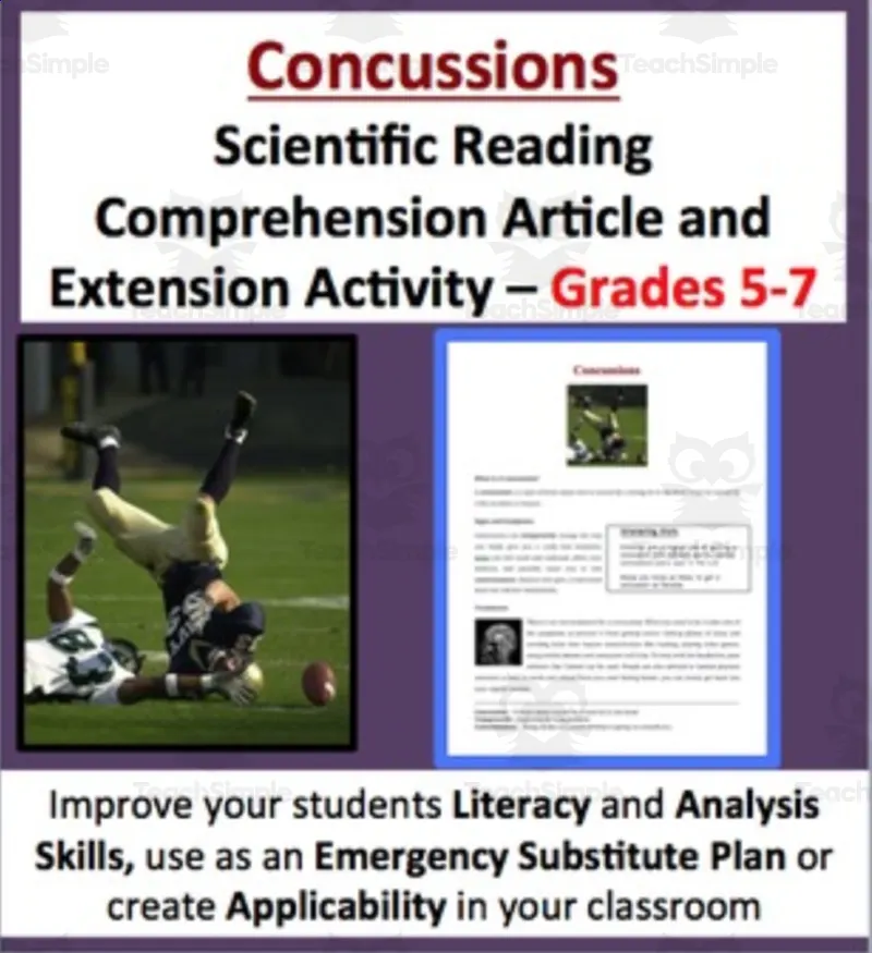 Concussions - Scientific Reading Comprehension Article – Grades 5-7 by ...