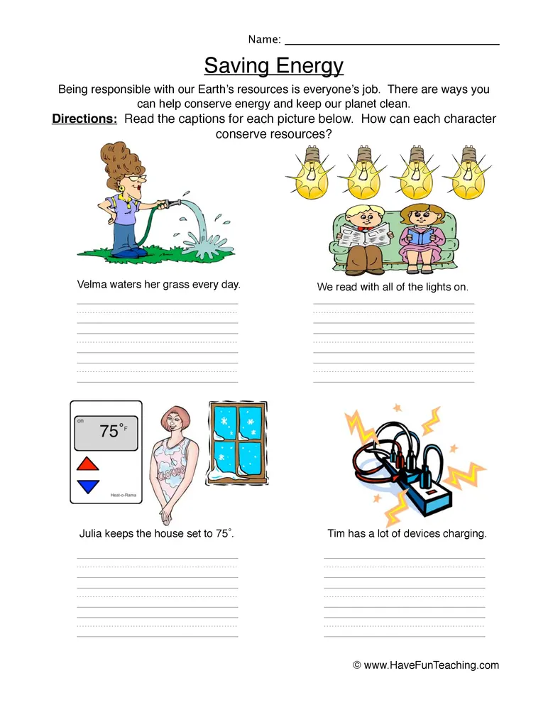 Conserving Resources Worksheet by Teach Simple