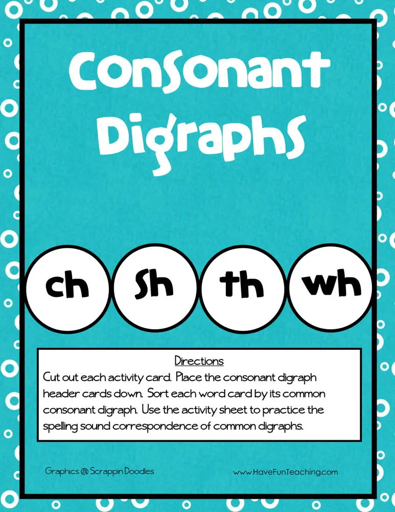 Consonant Digraphs CH SH TH WH Activity by Teach Simple